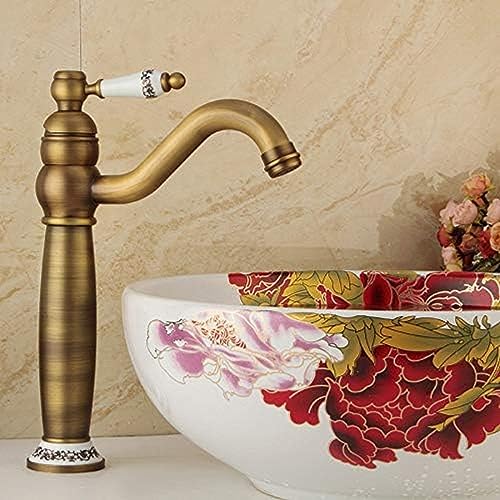 Kitchen & Bath Fixtures Taps Faucet,All-Copper Antique Above Counter Basin Faucet Blue and White Porcelain Hot and Cold Water Mixing Faucet, Gold,Gold