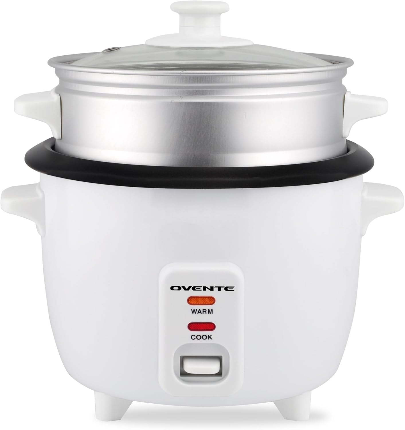 OVENTE Electric Rice Cooker with Food Steamer Basket, Automatic Keep Warm Function, Makes up to 10 cups Cooked (5 cups Uncooked) White, RCS01W