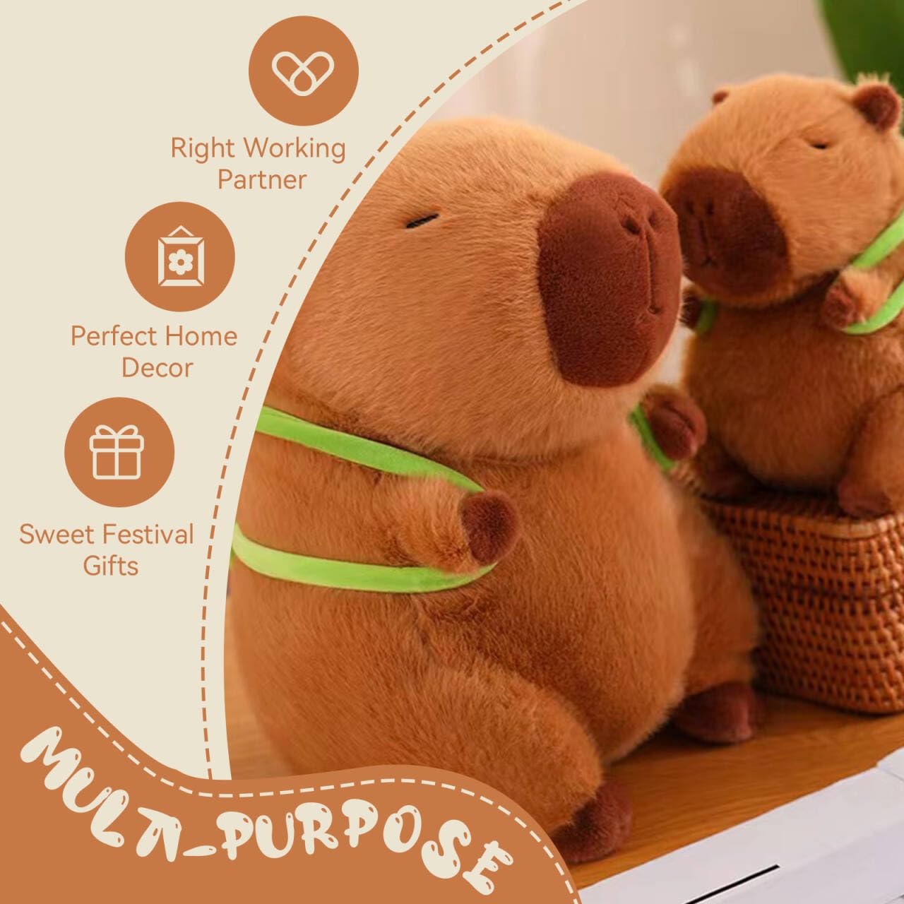 PUPUPANDA Capybara Stuffed Animals Plushies,Adorable Capybara Plush Toy with Removable Turtle Backpack,Soft Squishy Pillow Doll Toy,Unique Birthday Gifts for Kids Adult