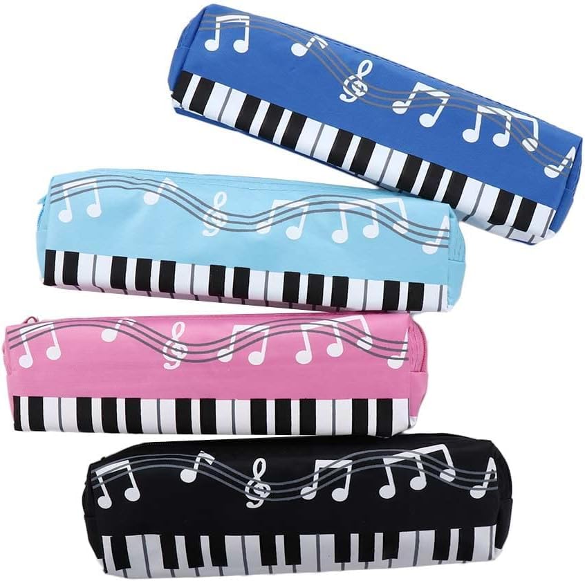 YSSZAM Black Oxford Cloth Pencil Case,Square Single Layer Music Notes Piano Keyboard Pencil Case Large Capacity Pen Bags Pencil Holders and Pen Holders Stationery Office Supplies