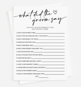 all ewired up 50 bridal shower games what did the groom say? (50-cards) fun wedding game activity, decorations, engagement party, rehearsal dinner, minimalist script