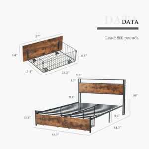 Eifizek Full Size Bed Frame with Charging Station, Platform Bed Frame with Storage Headboard and Drawers, Easy Assembly, No Box Spring Needed (Brown)