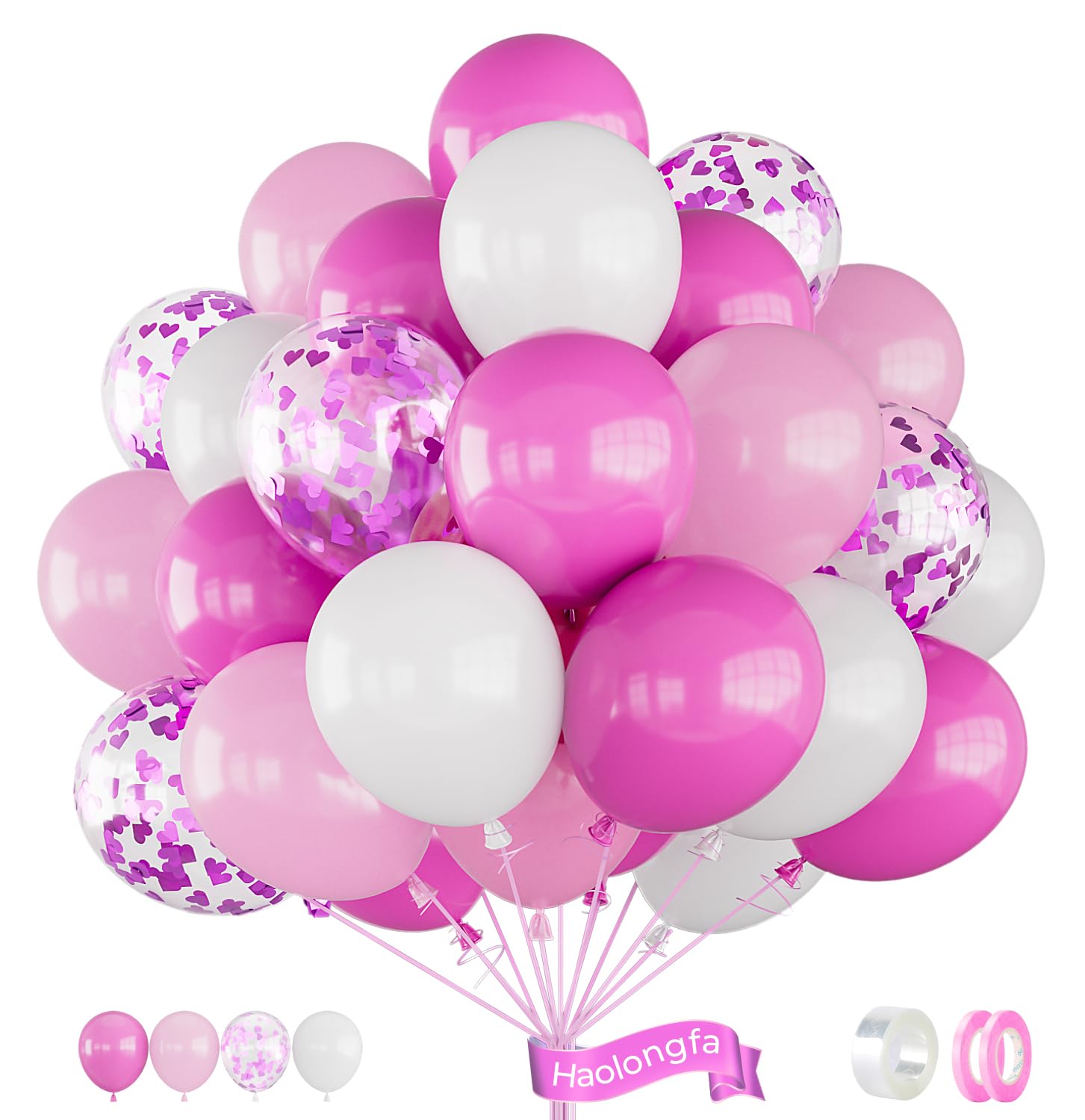 Haolongfa Pink Balloons,60pcs Pink White Balloons Magenta Confetti White Balloon for Girls Theme Birthday Baby Shower Bridal Shower Valentines Day Wedding Party Decorations…