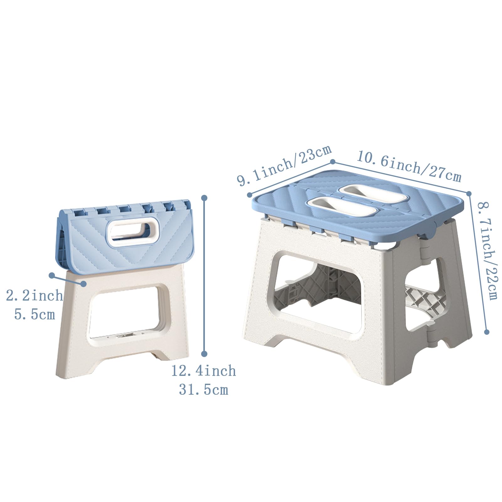 Lizbin Folding Step Stool, Folding Step Stools for Adults, Folding Step Stool 9 Inch, Plastic Foldable Step Stools, Non-Slip Folding Stools with Portable Handle, Step Stool Folding Stool (Blue)