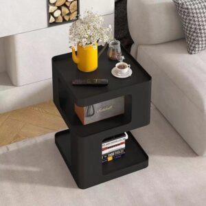 small side table, nightstand, modern end table, bedside table with storage shelf, space-saving side table for bedroom, end tables living room, metal side table (black)