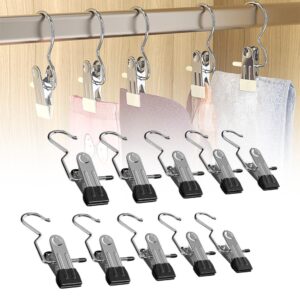 50 pcs stainless steel laundry hanging hooks clips, anti-rust clip space-saving clothespin hat pants storage hanging travel hook, 360° rotating hanger clips towel clips boot hangers for closet (black)