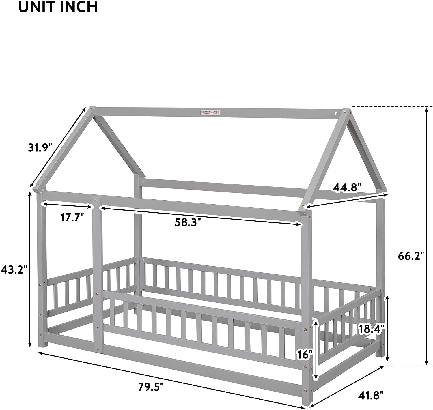 Harper & Bright Designs Twin Floor Bed for Kids, Wooden Twin Montessori Floor Bed with Fence-Shaped Rails, Twin Size House Bed for Girls, Boys(Twin, Grey)