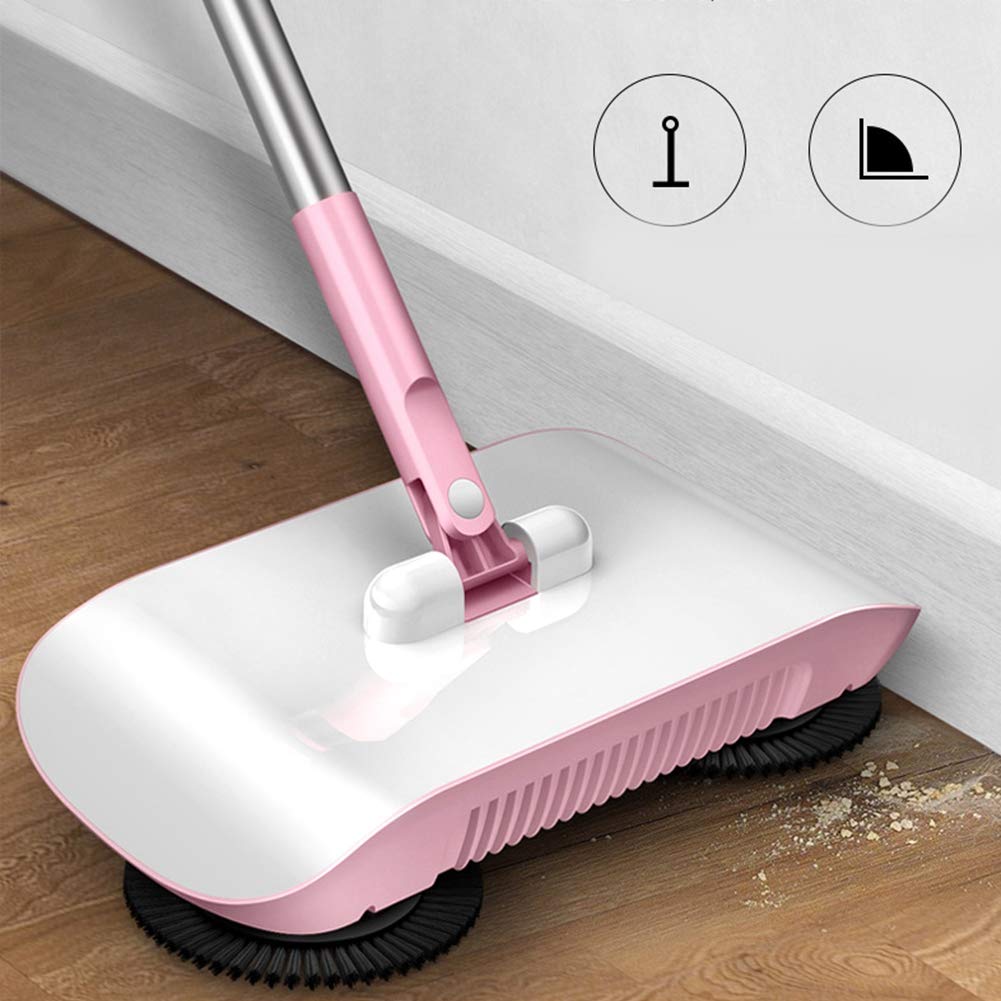 Household Hand Push Sweeper Sweeping Machine Mop Broom Dustpan Floor Cleaning Tools with Large Capacity Dust Box for Home (Pink)