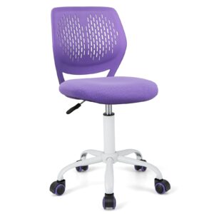 dortala desk chair for teen, kids armless swivel small cute low-back mesh office chair comfy with adjustable height, lumbar support, ergonomic computer study chair in home bedroom school, purple