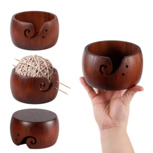 6'' Wooden Yarn Bowl Holder, Yarn Bowls for Crochet Knitting Bowl Storage Organizer with Holes and Groove Prevent Slipping Crocheting Accessory for Knitters & Crocheters