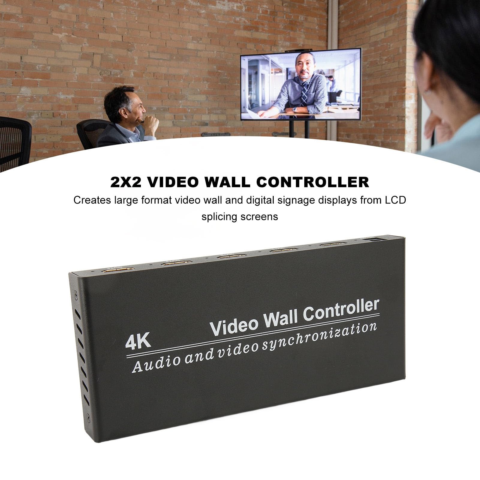 Video Wall Processor, Remote Control 9 Modes TV Wall Splicing Processor 1 in 4 Out HD Multimedia Interface for PC for Projector (US Plug 100‑240V)