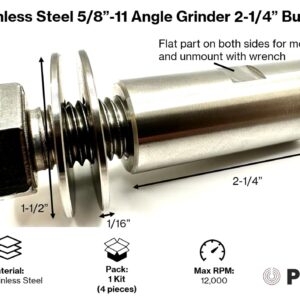 Pro-Graad Stainless Steel 5/8”-11 Angle Grinder Buff Extender Kit, Airway Buffing Polishing Wheel 2-1/4” Extension Shaft, Threaded Arbor Extension Adapter, for Angle Grinders