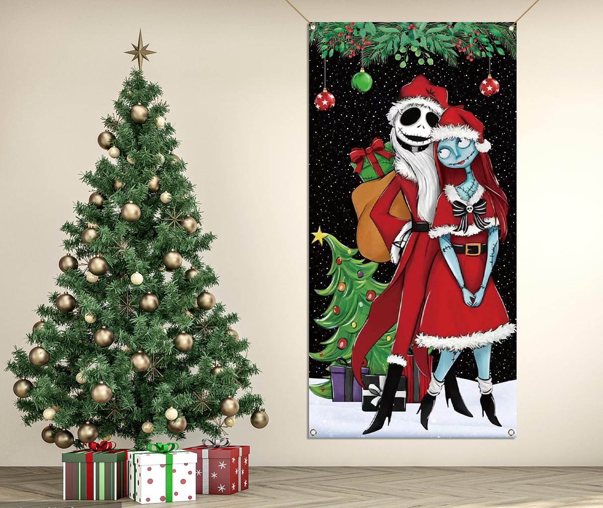 Christmas Door Cover The Nightmare Before Christmas Winter Holiday Party Front Door Banner Photography Home Porch Decoration