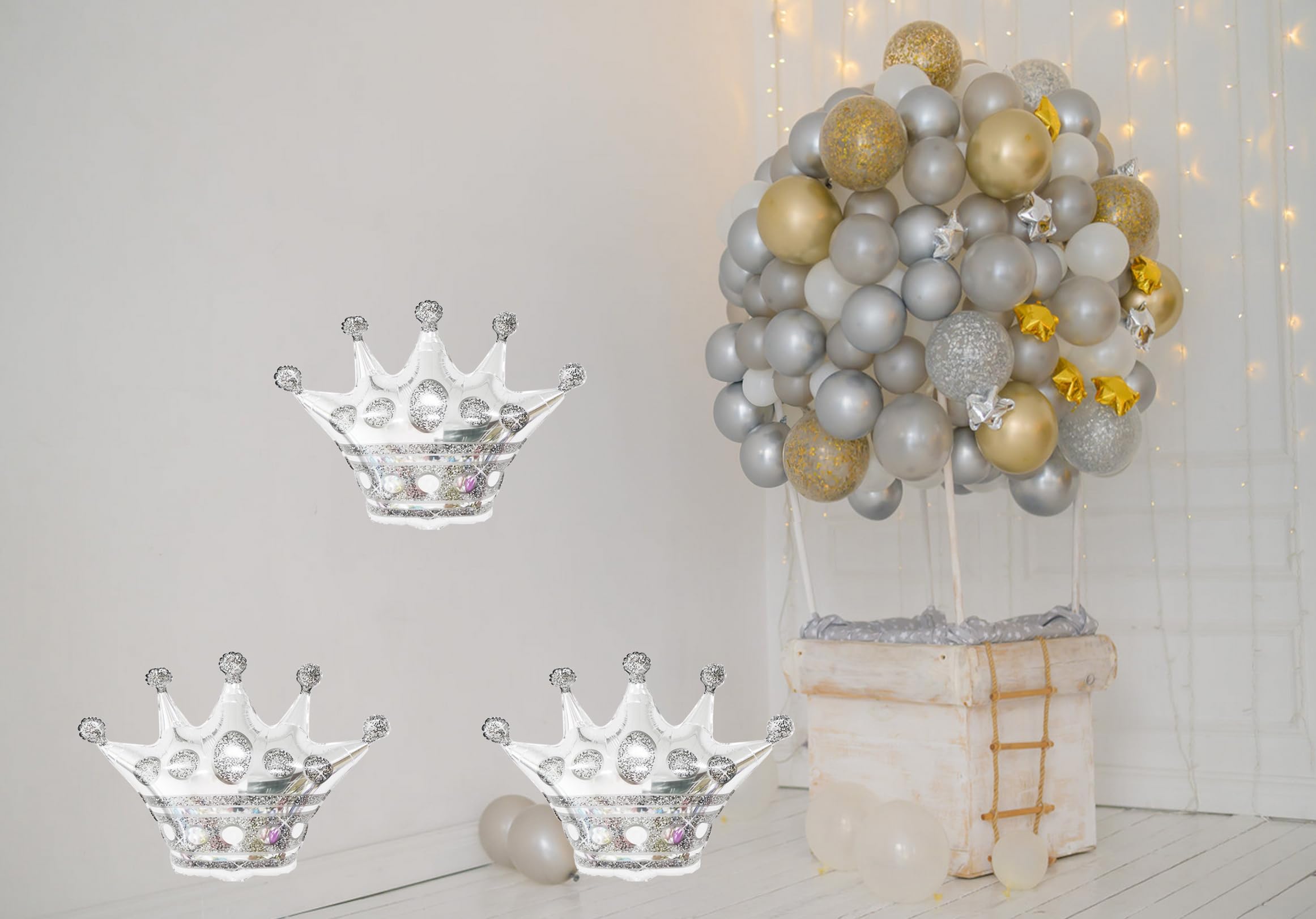 4Pcs Silver Crown Foil Balloons Decorations.For Wedding Anniversary Birthday Party Supplies