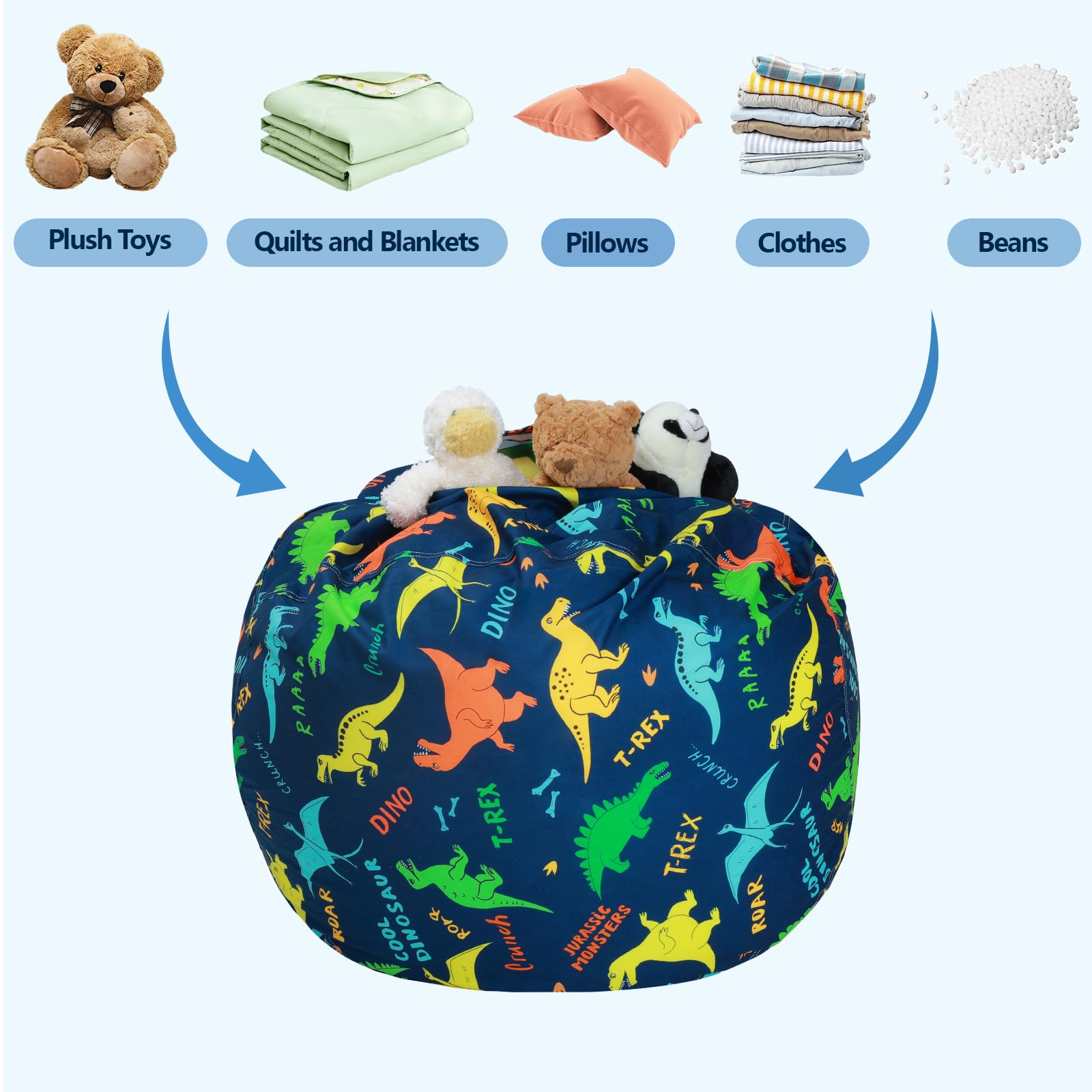 Bean Bag Chair for Kids Stuffed Animal Storage Beanbag Chairs,Toddler Toy Storage Organizer for Girls and Boys,32'' Cover（No Filling) Only