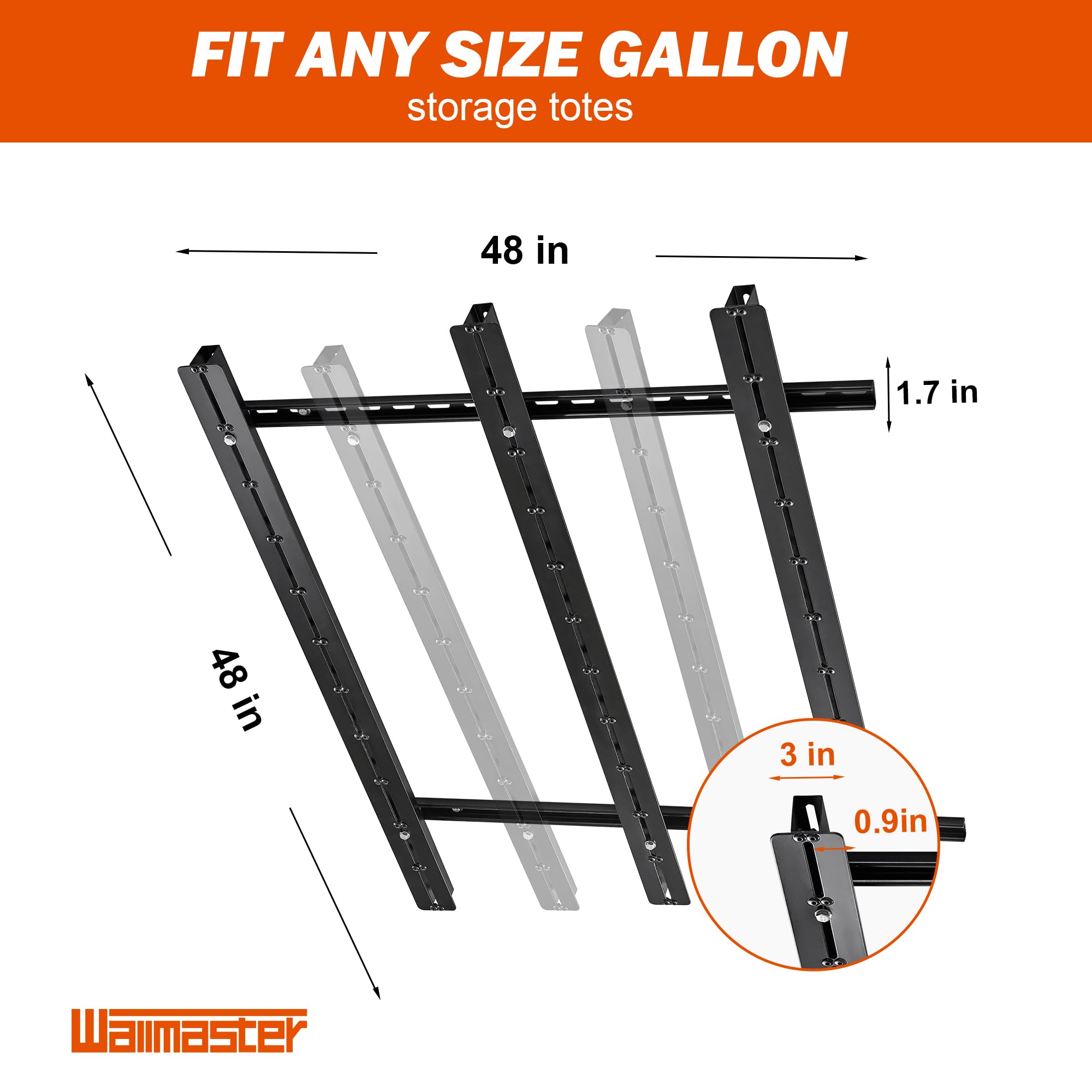 Wallmaster Garage Overhead Storage Rack, Ceiling Bin Organization System With Adjustable Rails, Heavy Duty Metal Overhead Bin Rack Holds Up to 10 Tote Bins