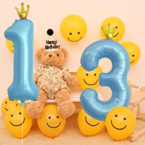 YFHVJTKO 40 Inch Baby Blue Number 3 Conjoined Crown Balloon,3rd Celebration Decorations for Happy 3rd Birthday Party Wedding Bridal Shower Engagement Photo Shoot Anniversary Decoration (Blue Number 3)