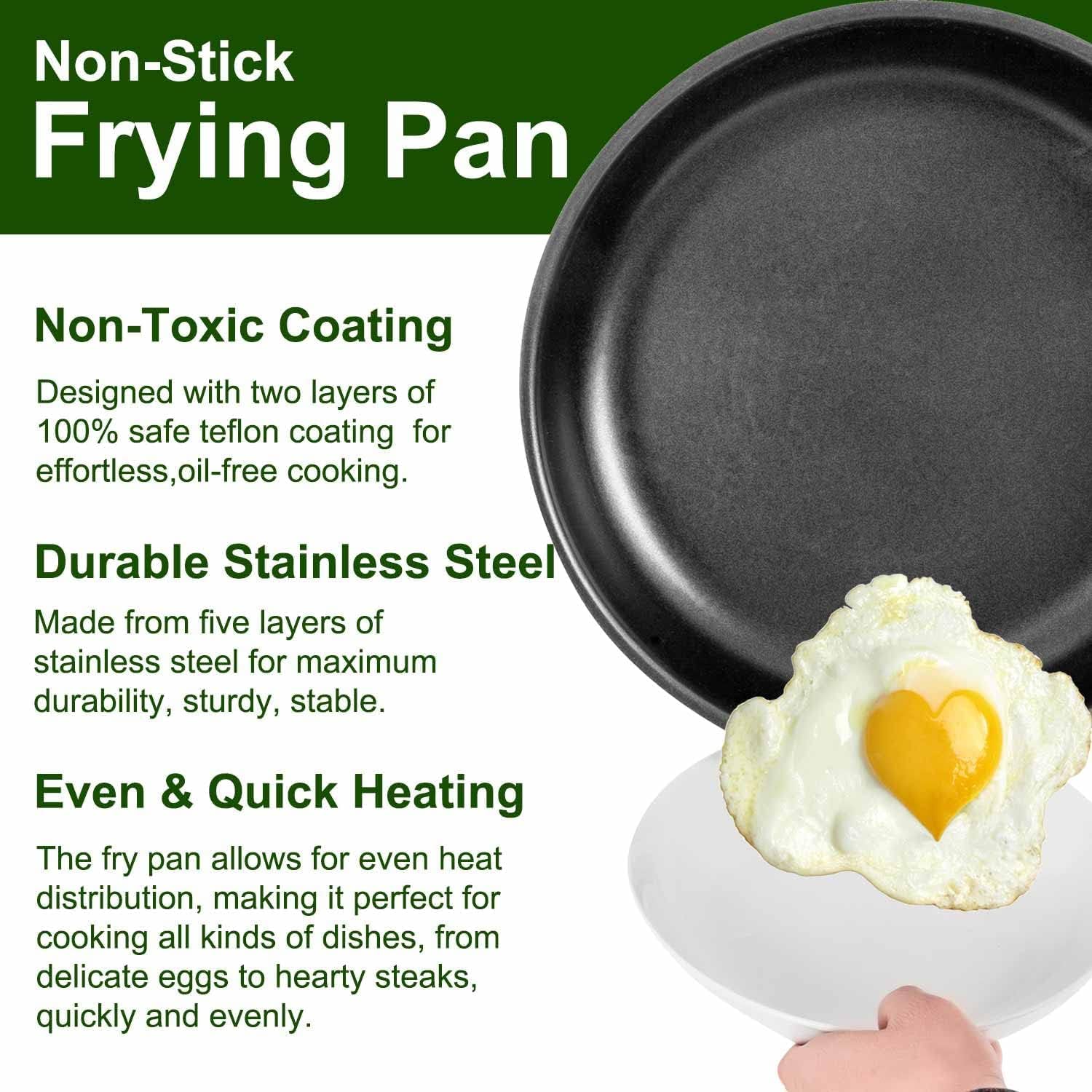 AUDANNE 6 Piece Nonstick Frying Pan Set Stainless Steel with Lid, 8 inch &10 inch & 12 inch Non Stick Skillet with Handle - PFOA Free, Oven Safe Non-stick Teflon Coating Induction Cooking Cookware