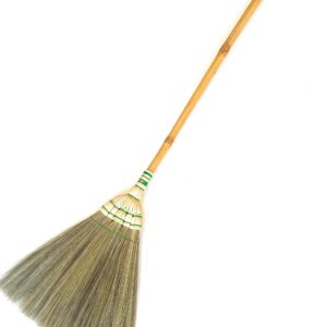 42" Handmade Natural Grass Broom with Solid Wood or Bamboo Stick, Sweep Debris Dirt Dust