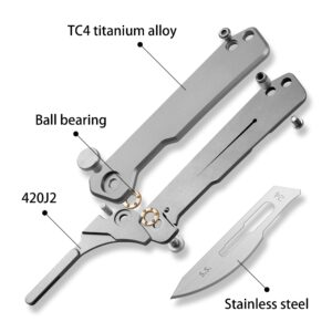 OLITANS T034 Folding scalpel knife, 2.9'' Titanium alloy handle, with 10pcs #24 Stainless Steel Blade, Outdoor EDC for Unpacking