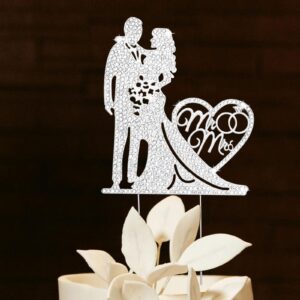 gafatory wedding cake topper rhinestone metal mr and mrs cake topper crystal wedding cake decorations bride and groom bridal shower theme anniversary party silver cake topper