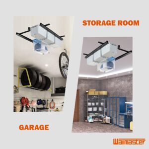 Wallmaster Garage Overhead Storage Rack, Ceiling Bin Organization System With Adjustable Rails, Heavy Duty Metal Overhead Bin Rack Holds Up to 10 Tote Bins