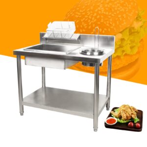 cncest fried chicken breading station, breading table fried chicken fishfood prep station, stainless steel commercial kitchen prep & work table for fried food, chicken thighs, chicken nuggets, donuts