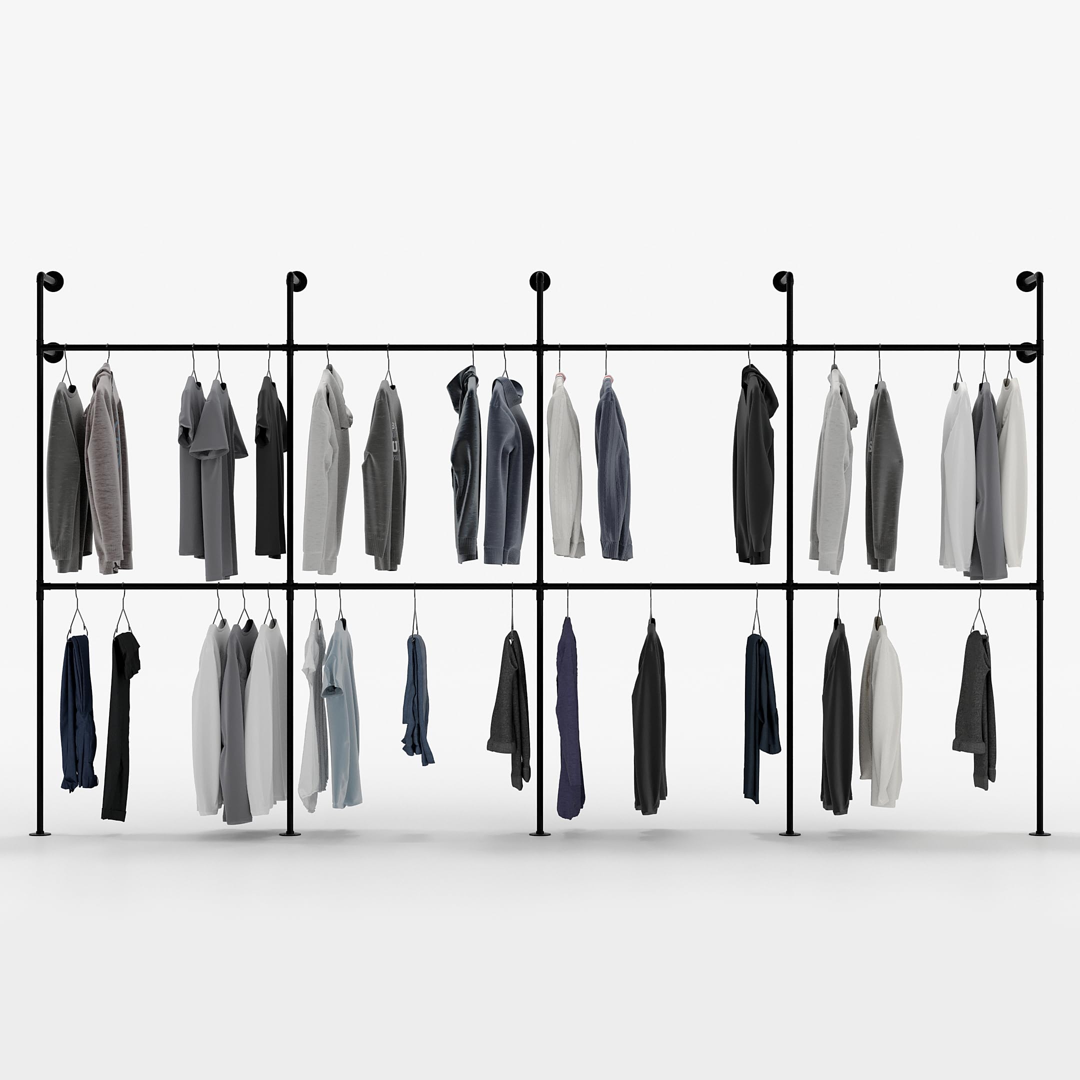 pamo Industrial pipe clothing rack metal black - Wall mounted clothes racks for hanging clothes - Modern walk in closet - KIM IV DOUBLE black