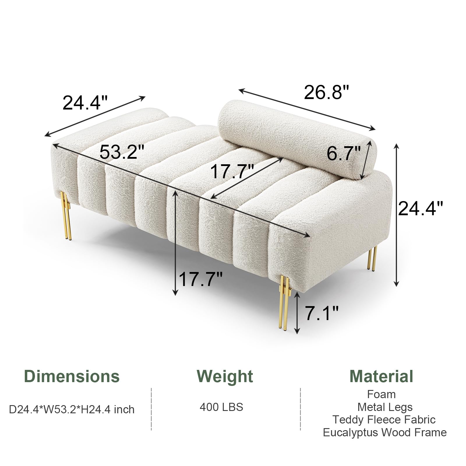 Vanress 53.2" Modern Loveseat Sofa Couch,Upholstered Couch Bench with Golden Legs and Adjustable Backrest,Sherpa Small Couches for Living Room Bedroom Office (Beige)