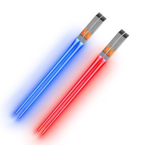 lightsaber chopsticks light up - led glowing light saber chopstick - reusable sushi lightup sabers chop sticks set of 2 pairs (blue & red)