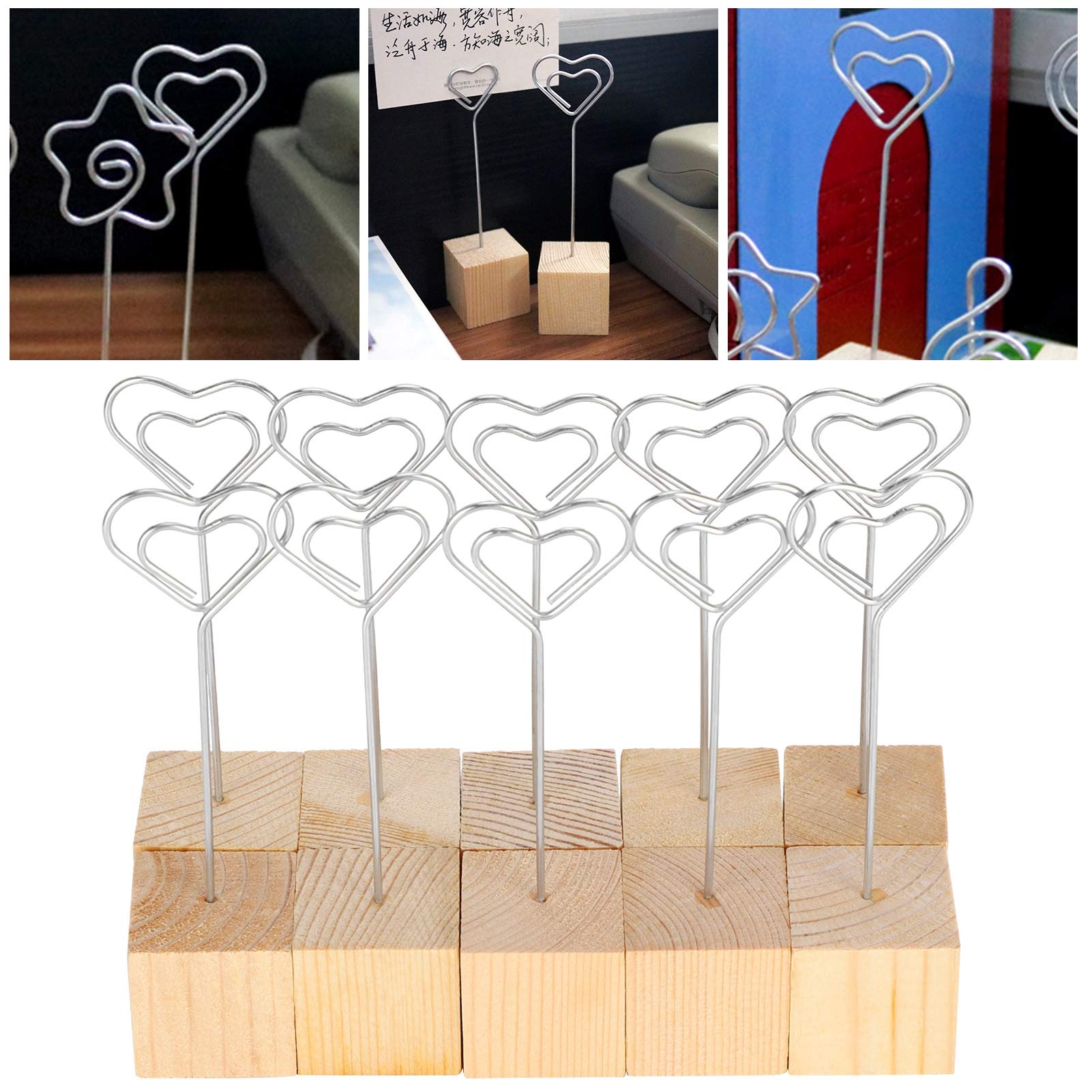 10Pcs Table Sign Holders Place Card Holder Table Number Holders Photo Holder Note Message Card Picture Metal Clip Stand with Wood Base Card Holder Stand for Wedding Centerpieces Bridal Shower