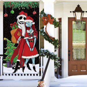 Christmas Door Cover The Nightmare Before Christmas Winter Holiday Party Front Door Banner Photography Home Porch Decoration