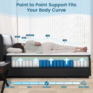 Vantto Queen Mattress, 10 inch Hybrid Memory Foam Mattress in a Box Full, Pocket Spring Mattress for Motion Isolation, Pressure Relief, Silent Sleep, CertiPUR-US