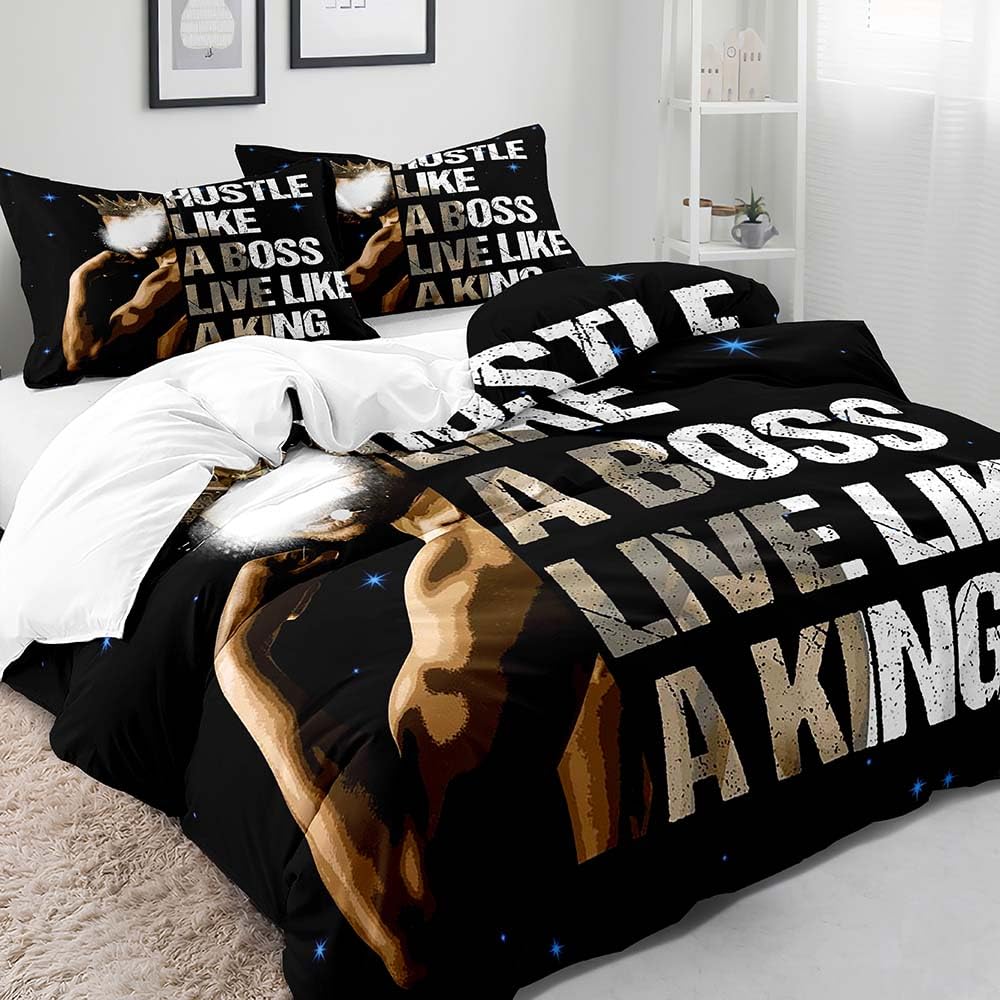 LUVIVIHOME 3PCS African American Bedding Sets, Black Duvet Cover Queen, Black Man Black Pride Melanin Afro Black King Comforter Quilt Cover, Man Cave Positive Inspirational Gifts for Men 2 Pillowcases