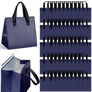 foldtier 50 pcs insulated take away bags bulk thermal insulation food bag for coffee milk tea hot cold food fresh seafood cooler bag pizza delivery bags for catering restaurant grocery (navy blue)