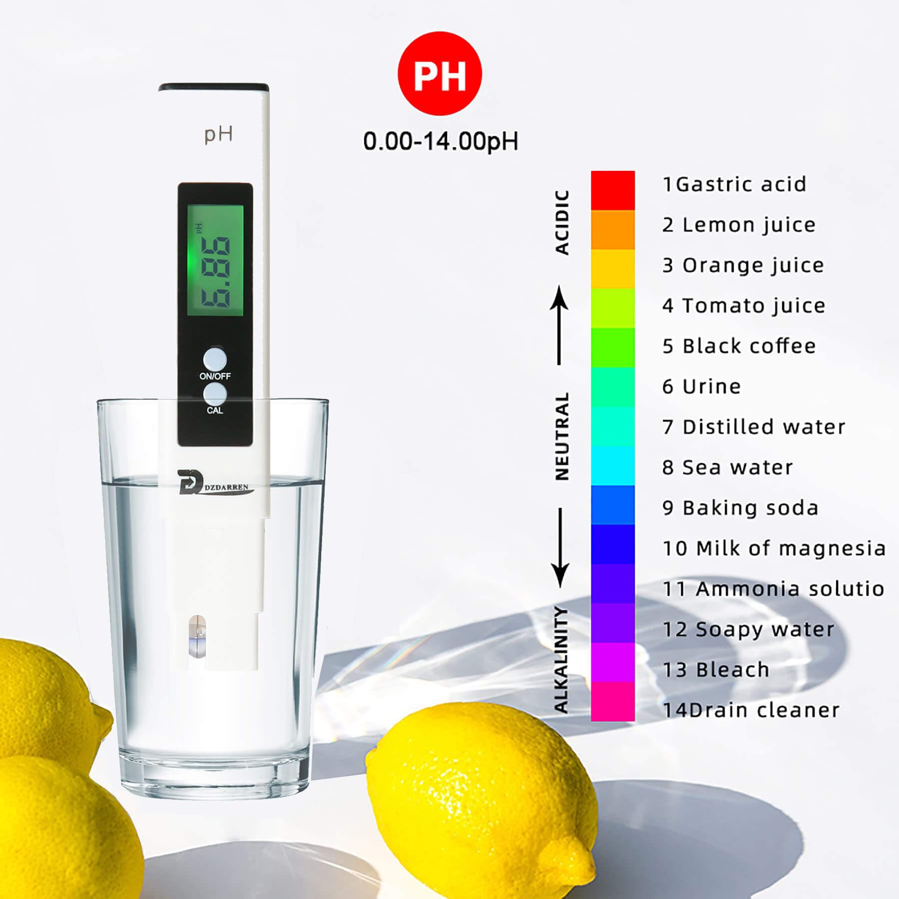 PH Meter, Digital PH Meter 0.01 PH High Accuracy Water Quality Tester with 0-14 PH Measurement Range for Household Drinking, Pool and Aquarium Water PH Tester Design with ATC