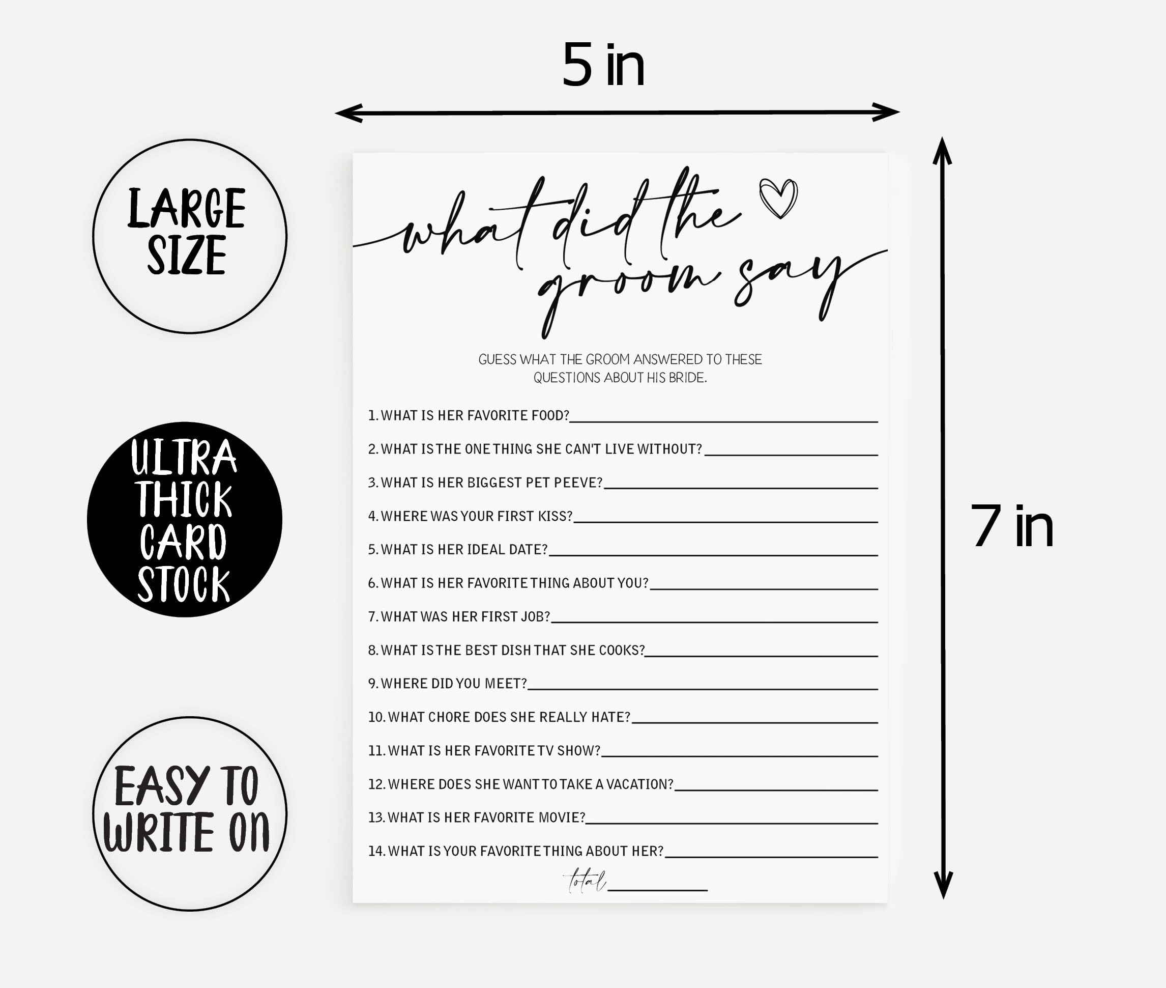 All Ewired Up 50 Bridal Shower Games What Did the Groom Say? (50-Cards) Fun Wedding Game Activity, Decorations, Engagement Party, Rehearsal Dinner, Minimalist Script