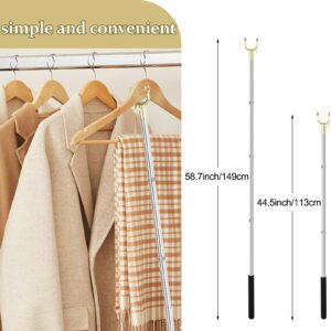 Clothes Hook Pole,Closet Hook Extends from 26 inches to 56 inches,Light Weight and Sturdy,Closet Hook Rod Made of Stainless Steel Adjustable,Foam Handles and U-head Design, High Reach Hanger Hooks