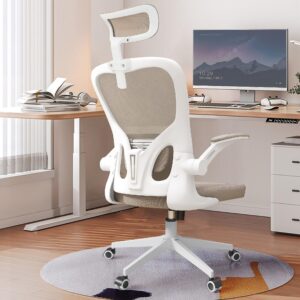 monhey adjustable ergonomic office chair – lumbar support, 2d armrests, heavy-duty metal base, comfortable khaki design