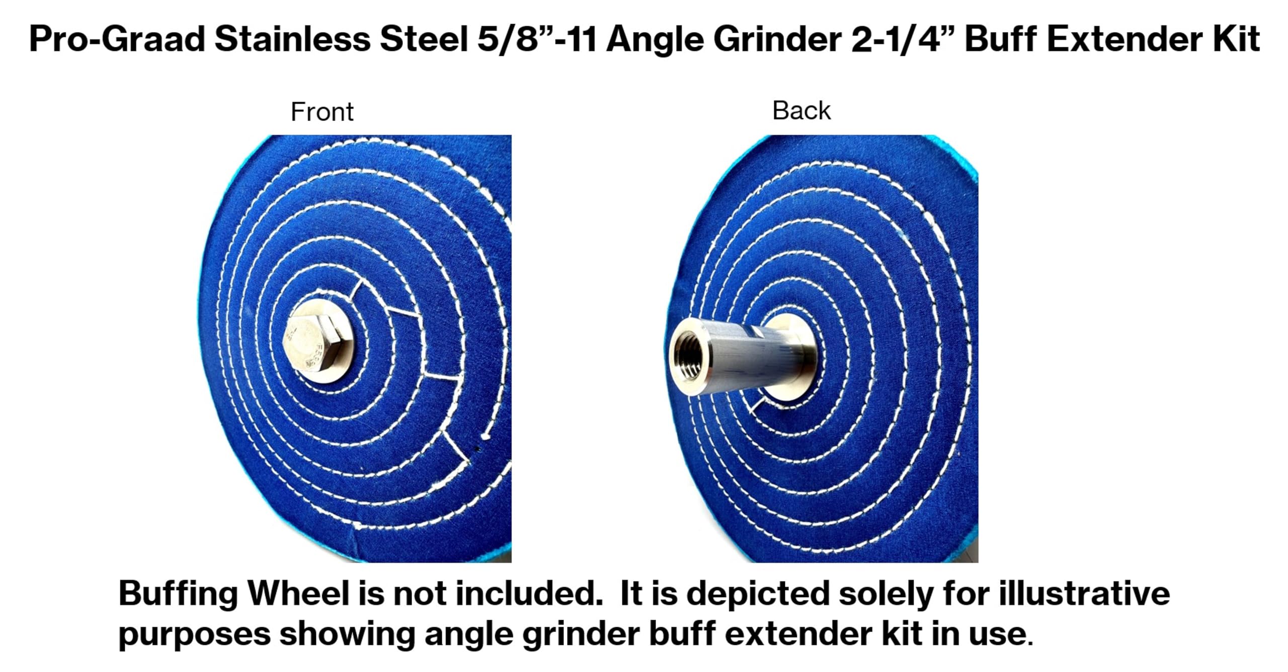 Pro-Graad Stainless Steel 5/8”-11 Angle Grinder Buff Extender Kit, Airway Buffing Polishing Wheel 2-1/4” Extension Shaft, Threaded Arbor Extension Adapter, for Angle Grinders