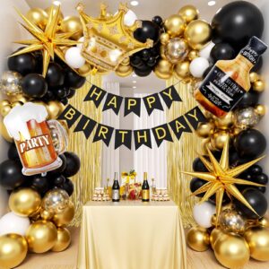 107pcs black gold birthday party decorations with happy birthday banner foil balloons for 16th 18th 21st 22th 32th 40th 50th 60th birthday decorations for men