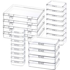 mauproy 24 pack mixed sizes small plastic storage containers, mini rectangular small items organizer boxes with hinged lids and labels for craft jewelry beads