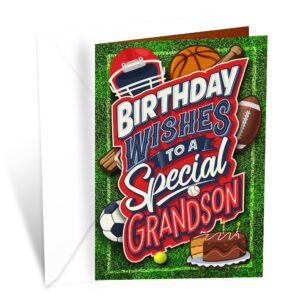 prime greetings grandson birthday card, made in america, eco-friendly, thick card stock with premium envelope 5in x 7.75in, packaged in protective mailer