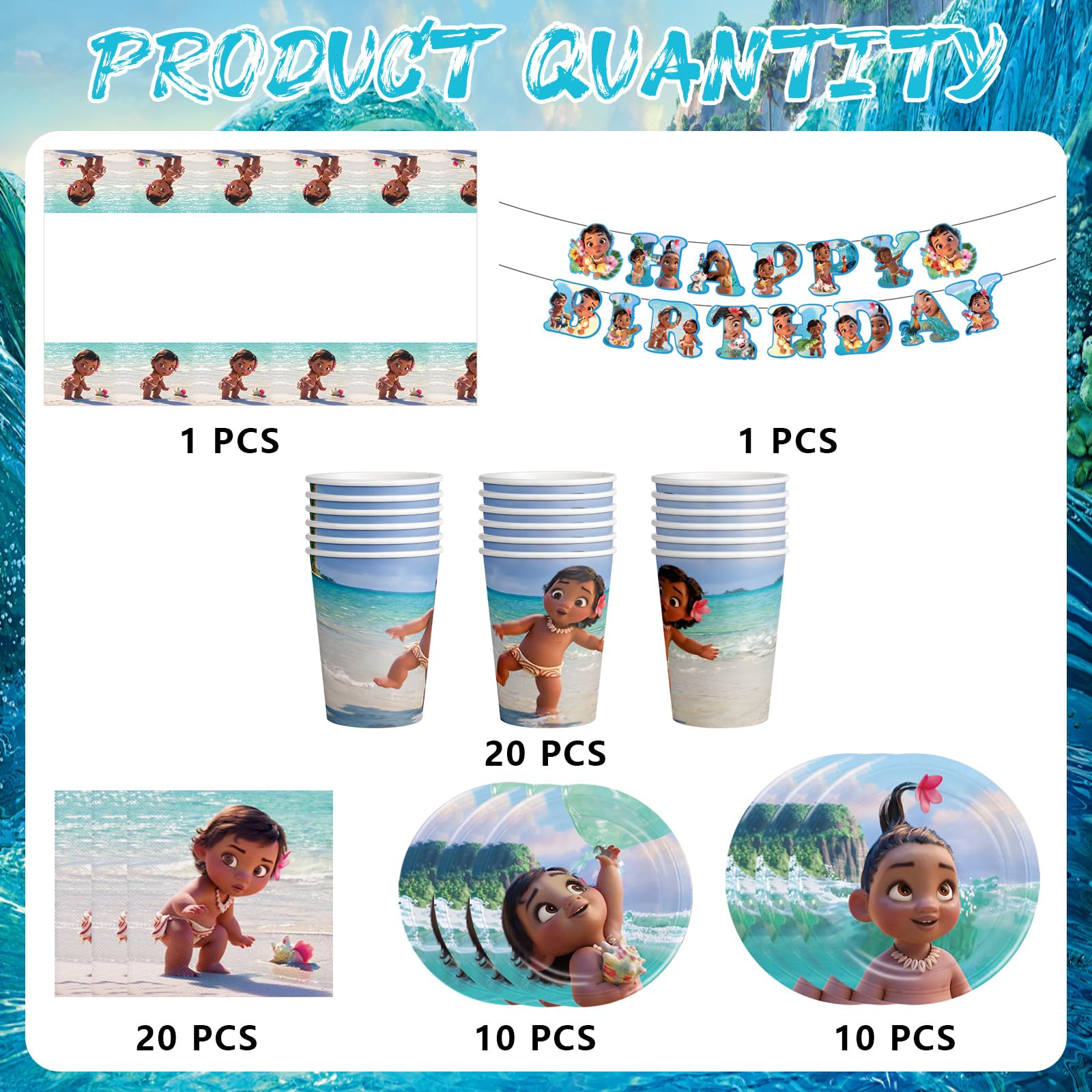 Cartoon Birthday Party Supplies Baby Birthday Party Decorations Includes Banner Tablecloth Cups Plates Napkins for Cartoon Birthday Baby Shower Decor Blue