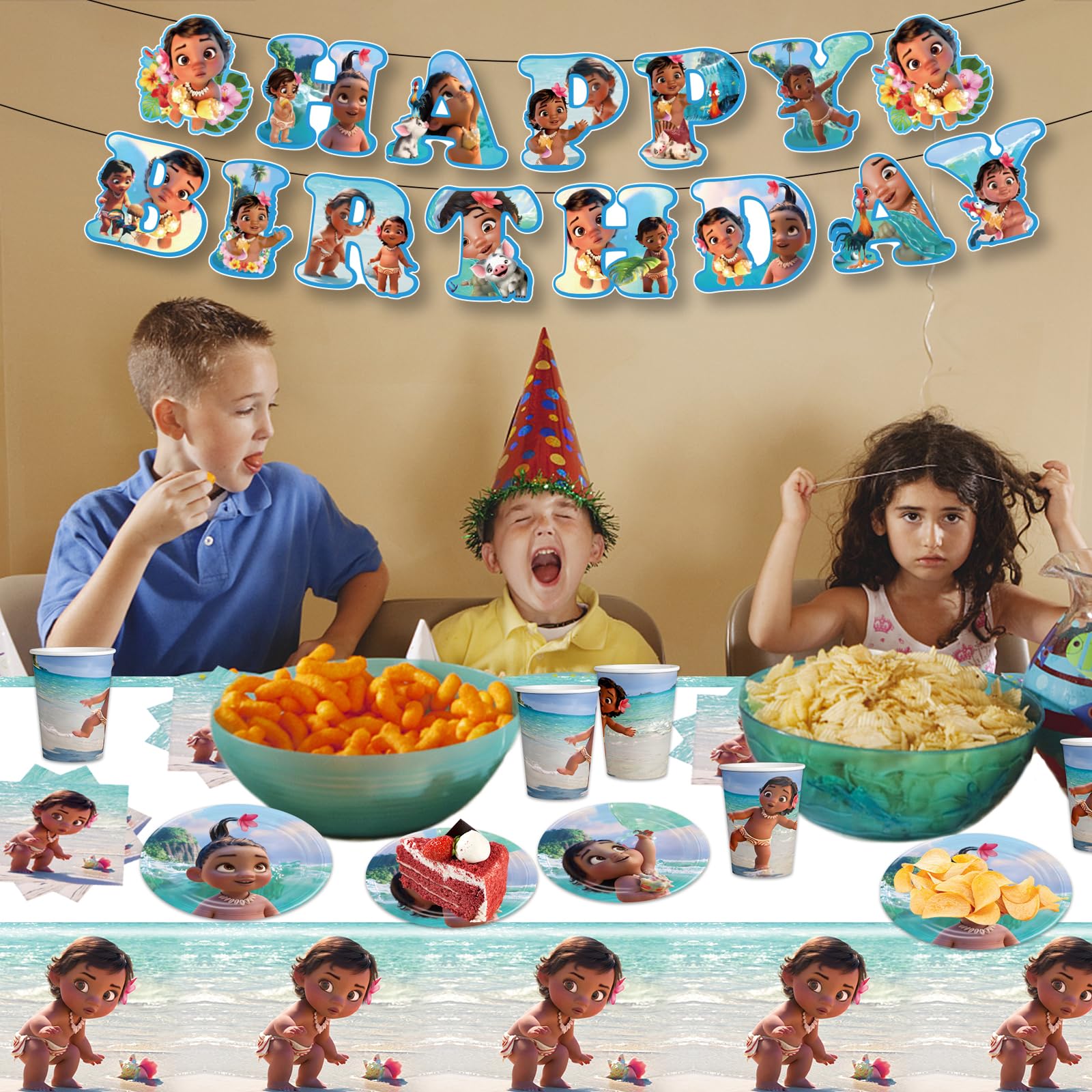 Cartoon Birthday Party Supplies Baby Birthday Party Decorations Includes Banner Tablecloth Cups Plates Napkins for Cartoon Birthday Baby Shower Decor Blue