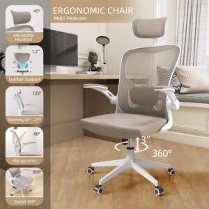 Monhey Adjustable Ergonomic Office Chair – Lumbar Support, 2D Armrests, Heavy-Duty Metal Base, Comfortable Khaki Design