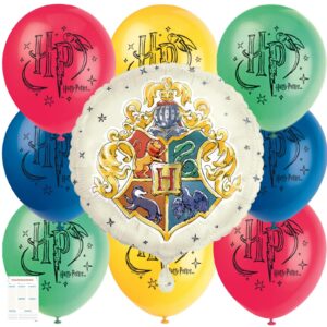 unique harry potter balloons bundle - 8 latex party balloons 12”, 1 foil balloon 18”, checklist, harry potter party decorations & supplies, kids birthday party