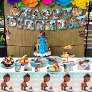 Cartoon Birthday Party Supplies Baby Birthday Party Decorations Includes Banner Tablecloth Cups Plates Napkins for Cartoon Birthday Baby Shower Decor Blue