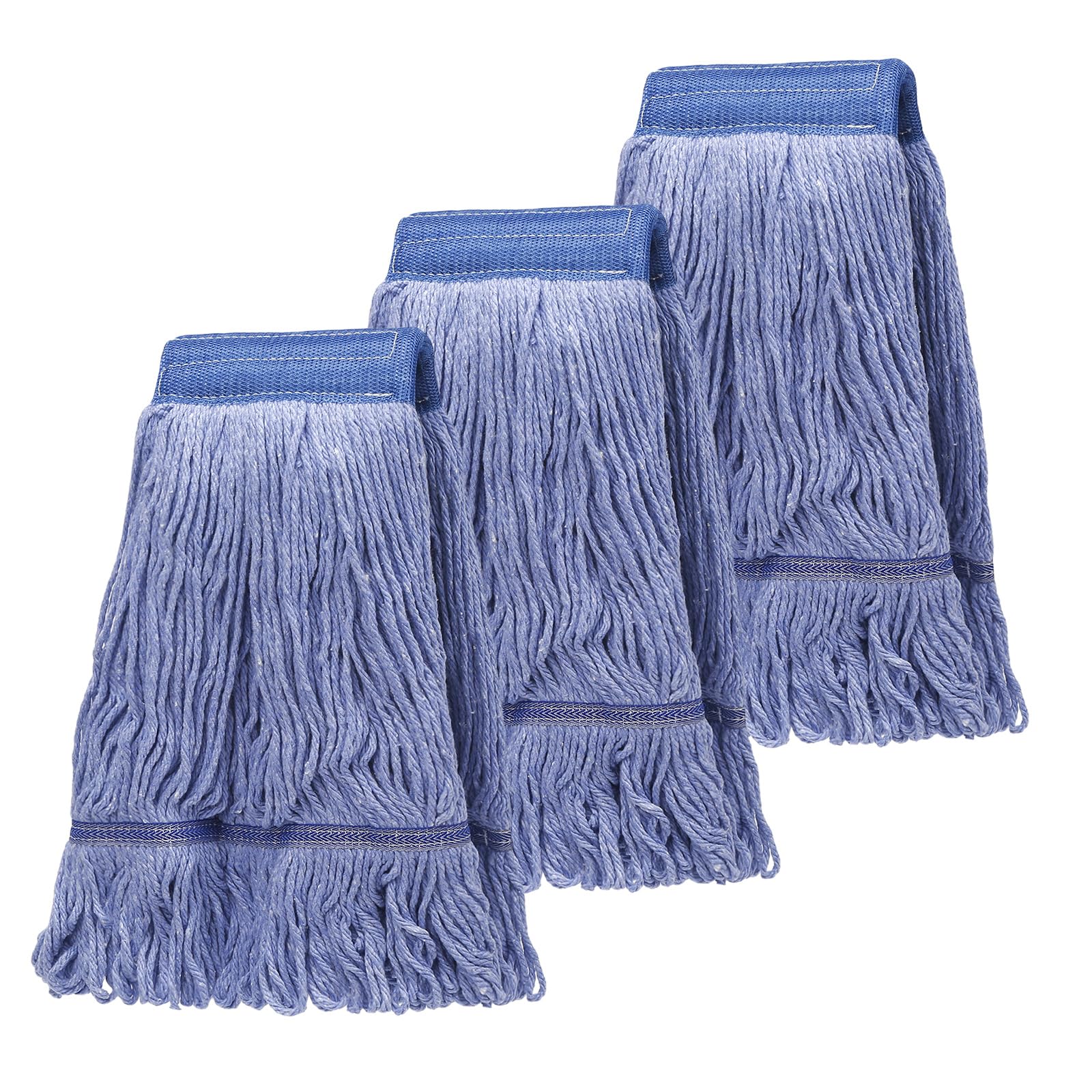 3 Pack Commercial Replace Mop Head, Reusable Mop Head Refills-Replacement Mop Heads Suitable for Heavy Commercial Industrial Residential Areas,Wet Industrial Cotton Looped End String Mop Head (Blue)