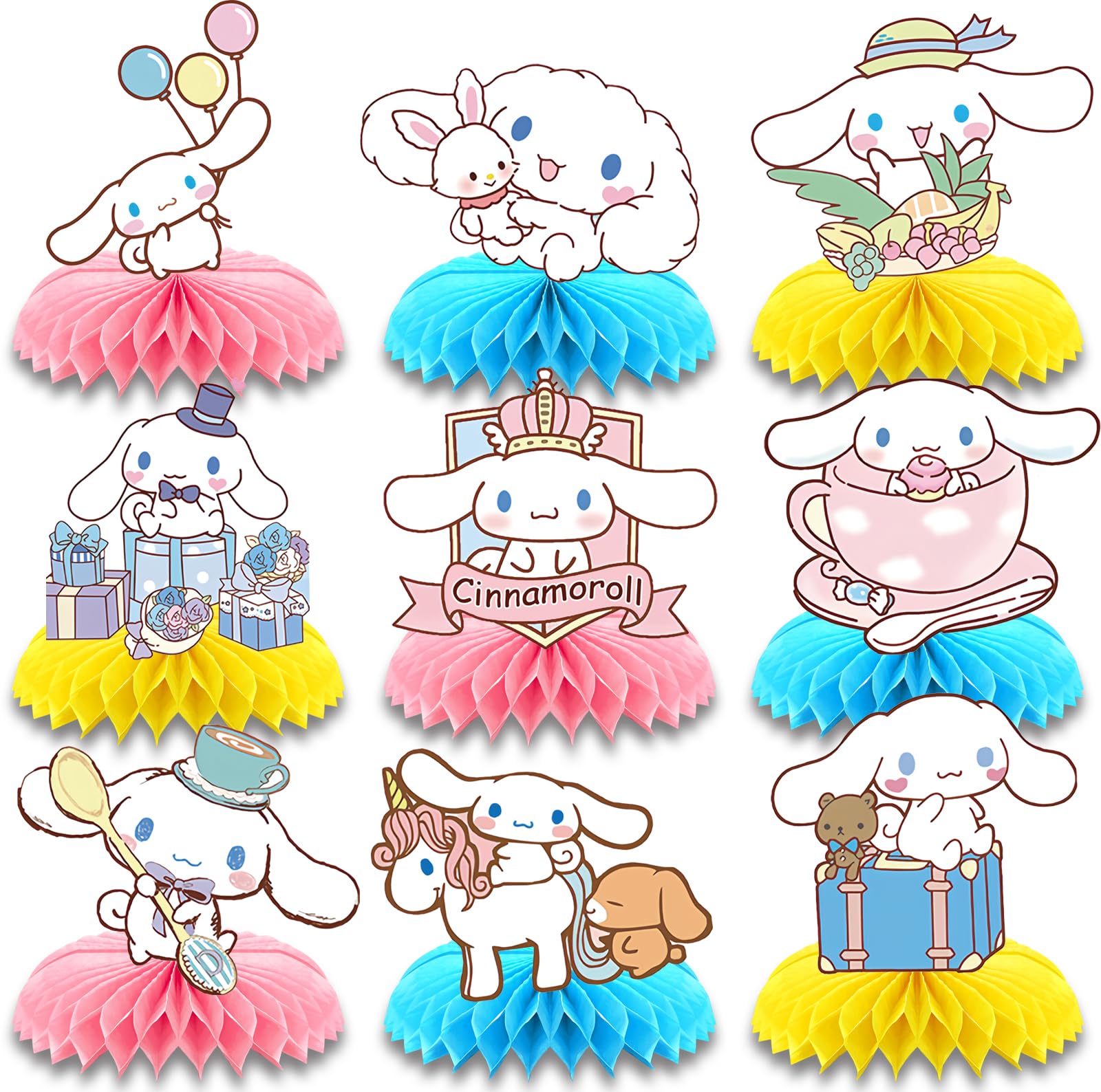 Educatgame Kawaii Centerpieces for Tables - Set of 9, Kawaii Party Decorations, Kawaii Party Supplies, Kawaii Table Decorations, Cute Anime Honeycomb Centerpieces for Birthday Party